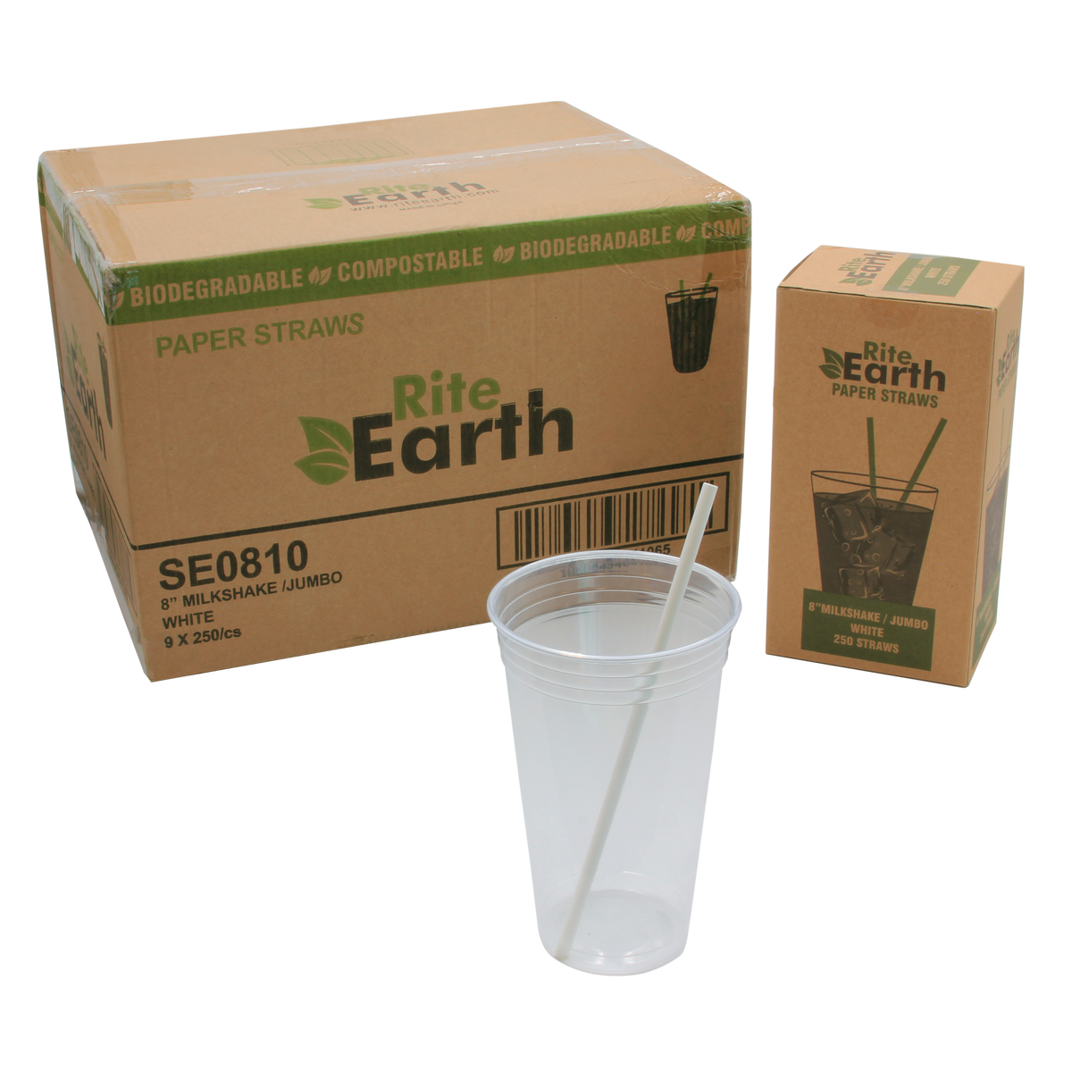RiteEarth - 8" White Paper Jumbo Milkshake Straws, Pack of 250, 9bx/cs ...
